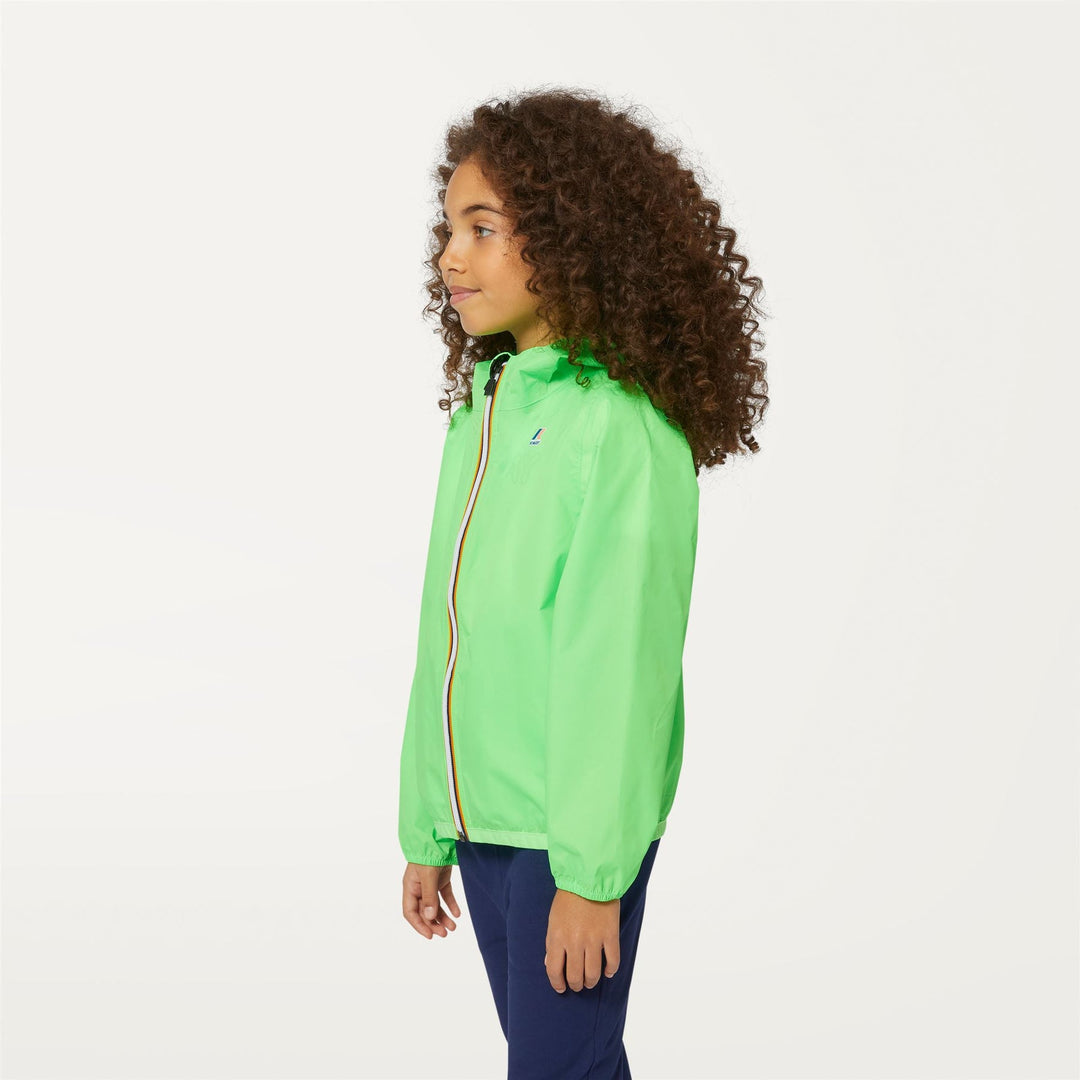 K-Way Le Vrai Claude Green Fluo Kids Packable Full Zip Windbreaker Rain ...